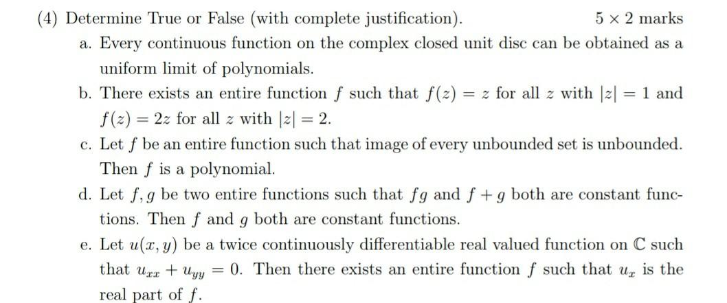Solved = (4) Determine True or False (with complete | Chegg.com