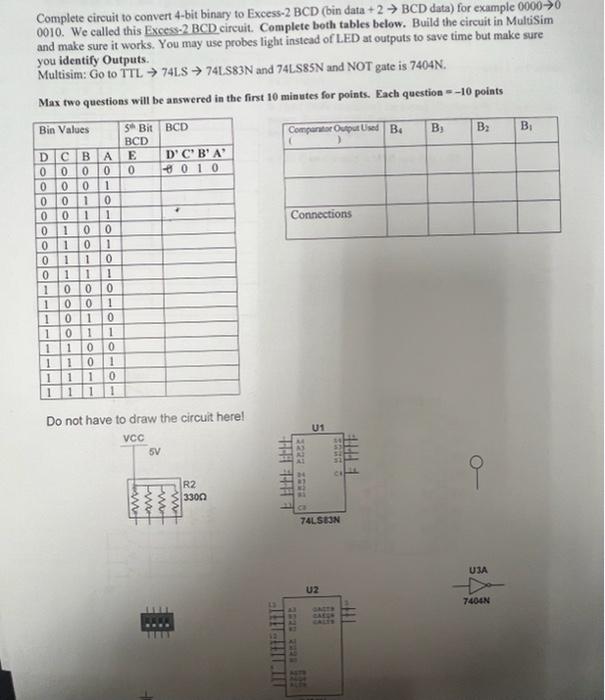 Solved Complete circuit to convert 4-bit binary to Excess-2 | Chegg.com