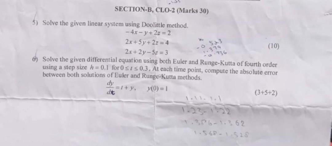 Solved 5) Solve the given linear system using Doolittle | Chegg.com