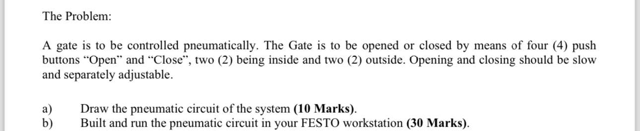 Solved The Problem:A gate is to be controlled pneumatically. | Chegg.com