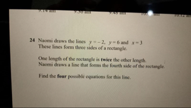 Solved 24 ﻿Naomi draws the lines y=-2,y=6 ﻿and x=3 ﻿These | Chegg.com