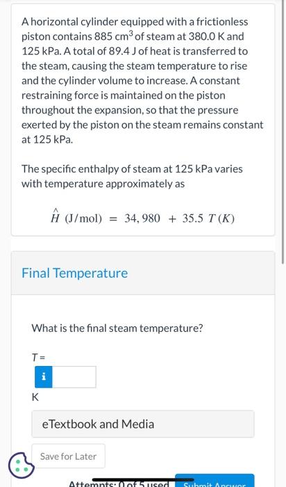 Solved A horizontal cylinder equipped with a frictionless | Chegg.com