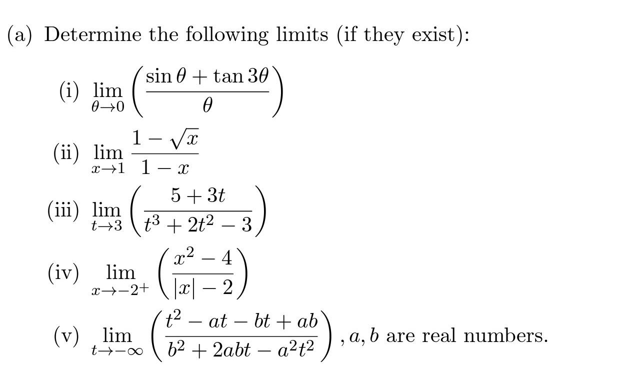 Solved (a) Determine the following limits (if they exist): | Chegg.com