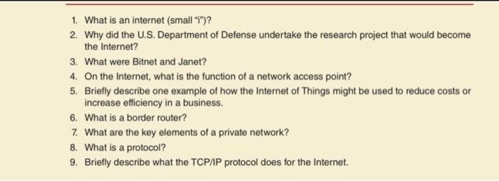 Solved 1. What is an internet (small)? 2. Why did the U.S. | Chegg.com