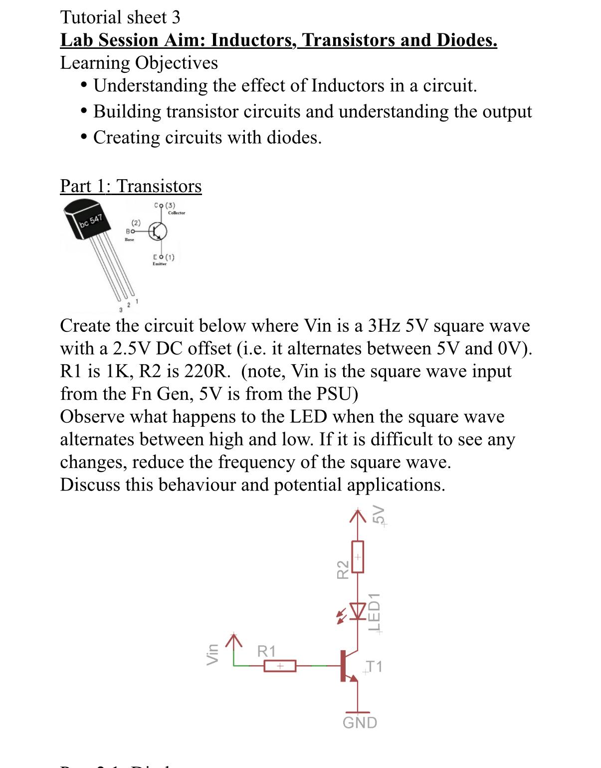 Solved Tutorial sheet 3Lab Session Aim: Inductors, | Chegg.com
