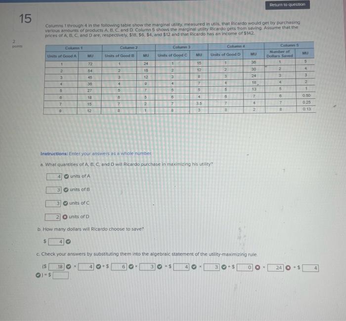 Solved Columns t through 4 in the following table show the | Chegg.com
