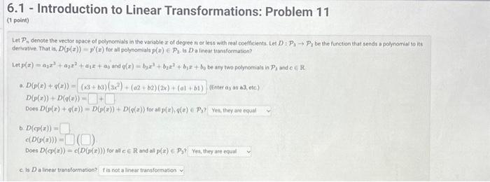 Solved 6.1 - Introduction to Linear Transformations: Problem | Chegg.com