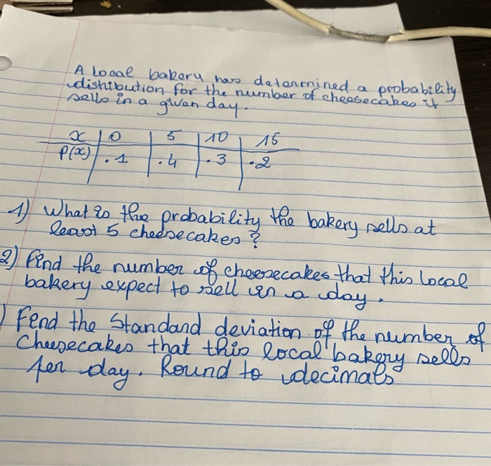 Solved A local bakery has determined a probability | Chegg.com