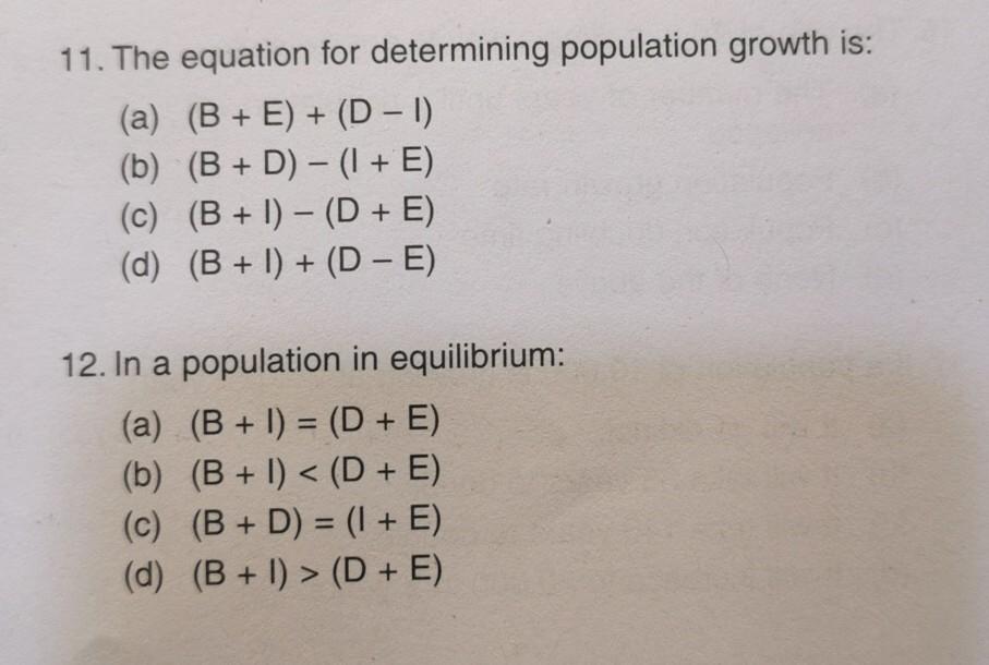 Solved 11. The equation for determining population growth | Chegg.com