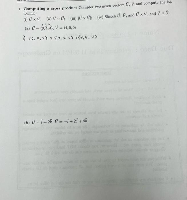 Solved 1. Computing a cross product Consider two given | Chegg.com
