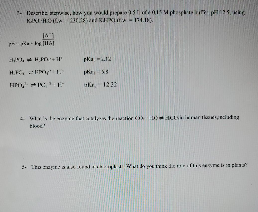 Solved 1- Define the following: pH Buffer pka 2- Use the | Chegg.com