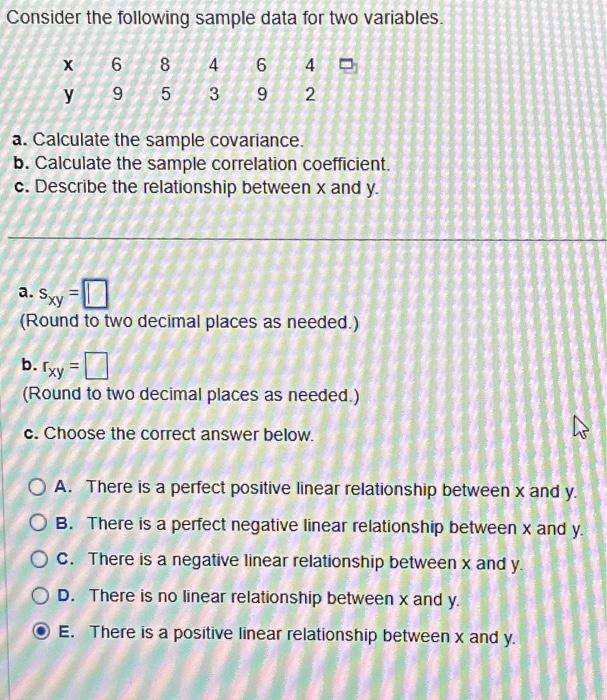 Solved Consider the following sample data for two variables. | Chegg.com