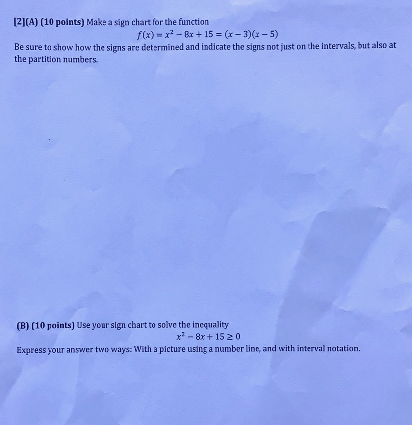 Solved 2 (10 ﻿points) ﻿Make a sign chart for the | Chegg.com