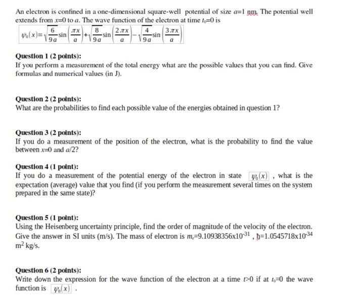 Solved An electron is confined in a one-dimensional | Chegg.com