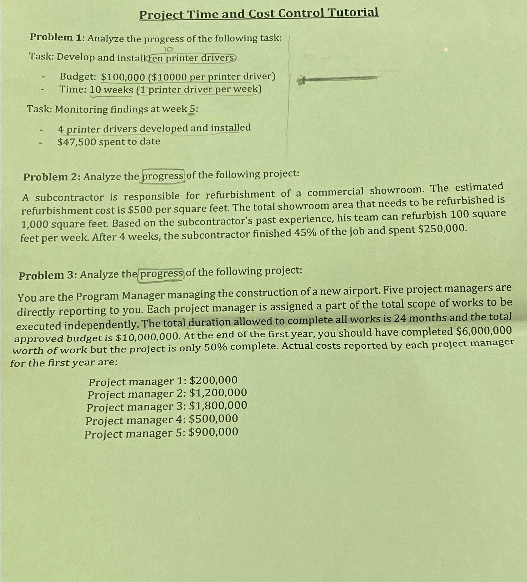 Solved Project Time and Cost Control TutorialProblem 1: | Chegg.com