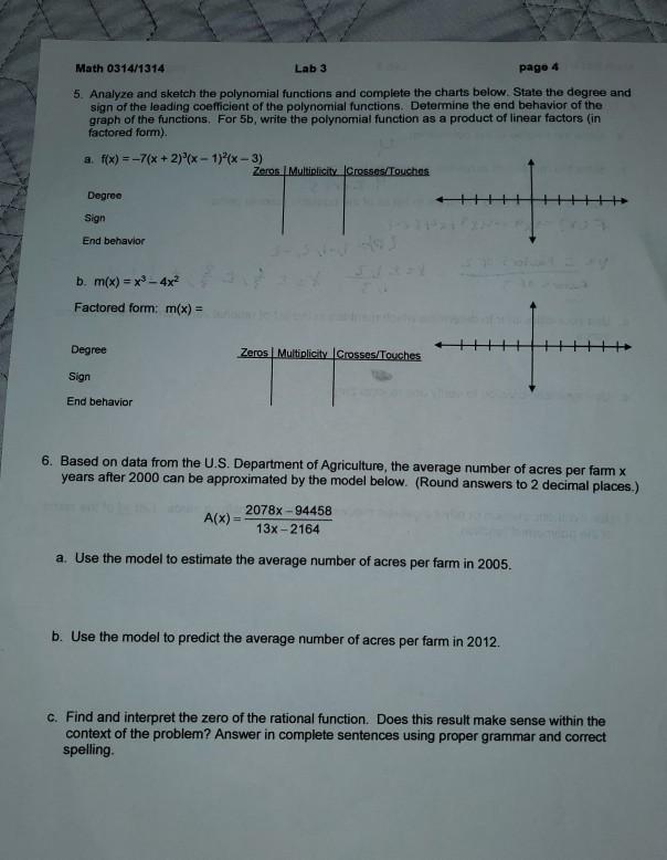 Solved Math 0314/1314 Lab 3 pago 4 5. Analyze and sketch the | Chegg.com
