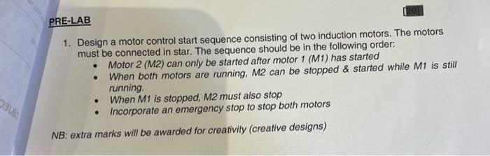 Solved PRE-LAB [20] 1. Design a motor power and control | Chegg.com