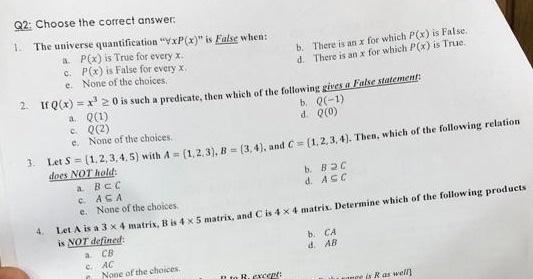 Solved b. There is ant x for which P(x) is False: The | Chegg.com