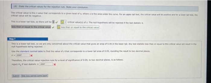 Solved (d) State the critical values for the rejection rule. | Chegg.com