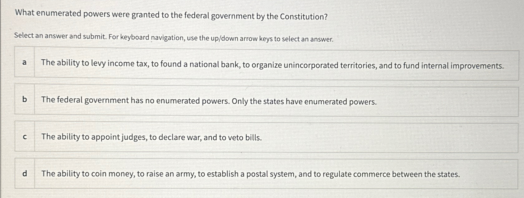 Solved What enumerated powers were granted to the federal | Chegg.com