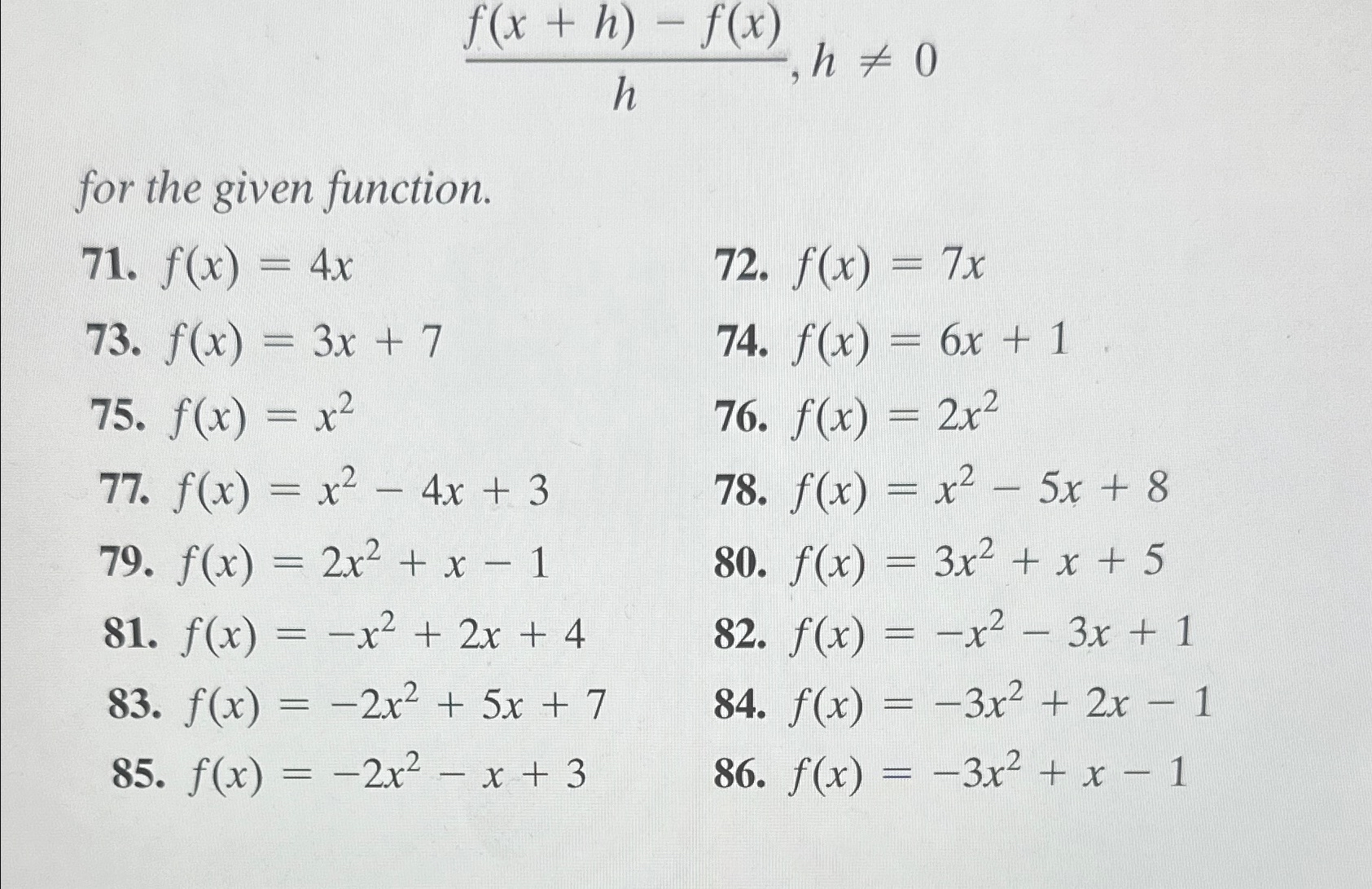 Solved f(x+h)-f(x)h,h≠0for the given | Chegg.com