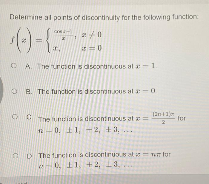 Solved Determine all points of discontinuity for the | Chegg.com