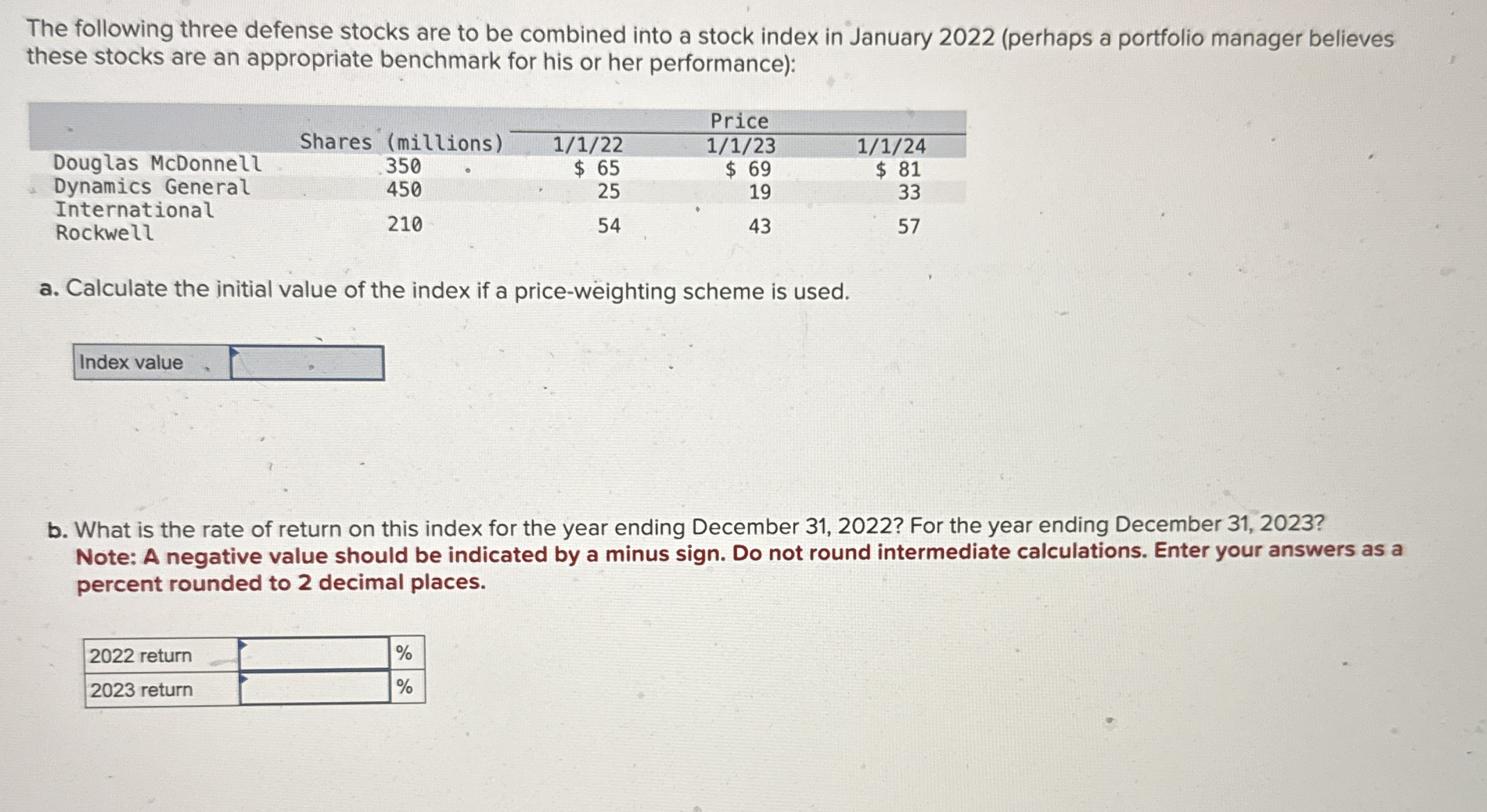 Solved The following three defense stocks are to be combined | Chegg.com