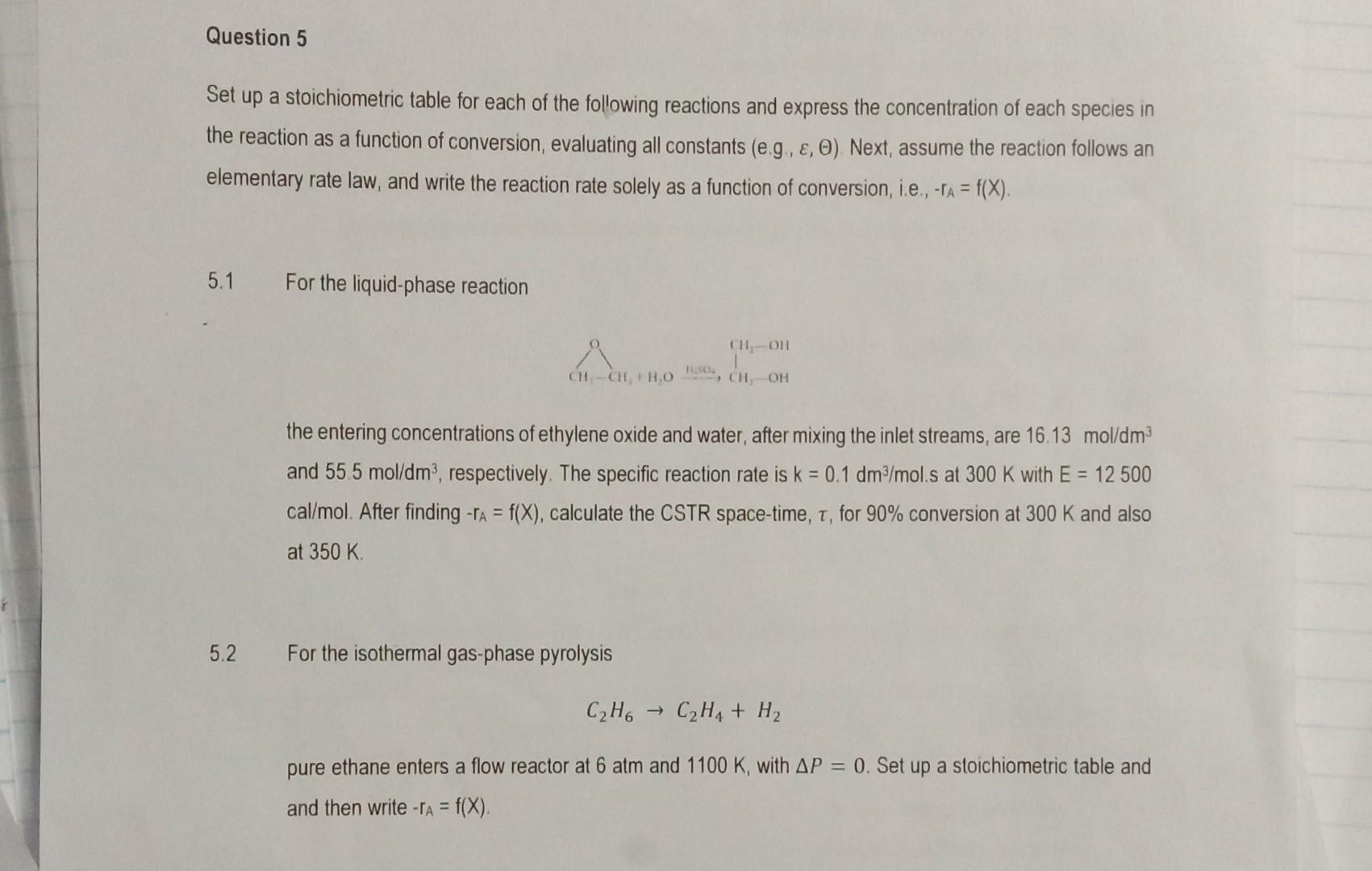 Solved Set up a stoichiometric table for each of the | Chegg.com