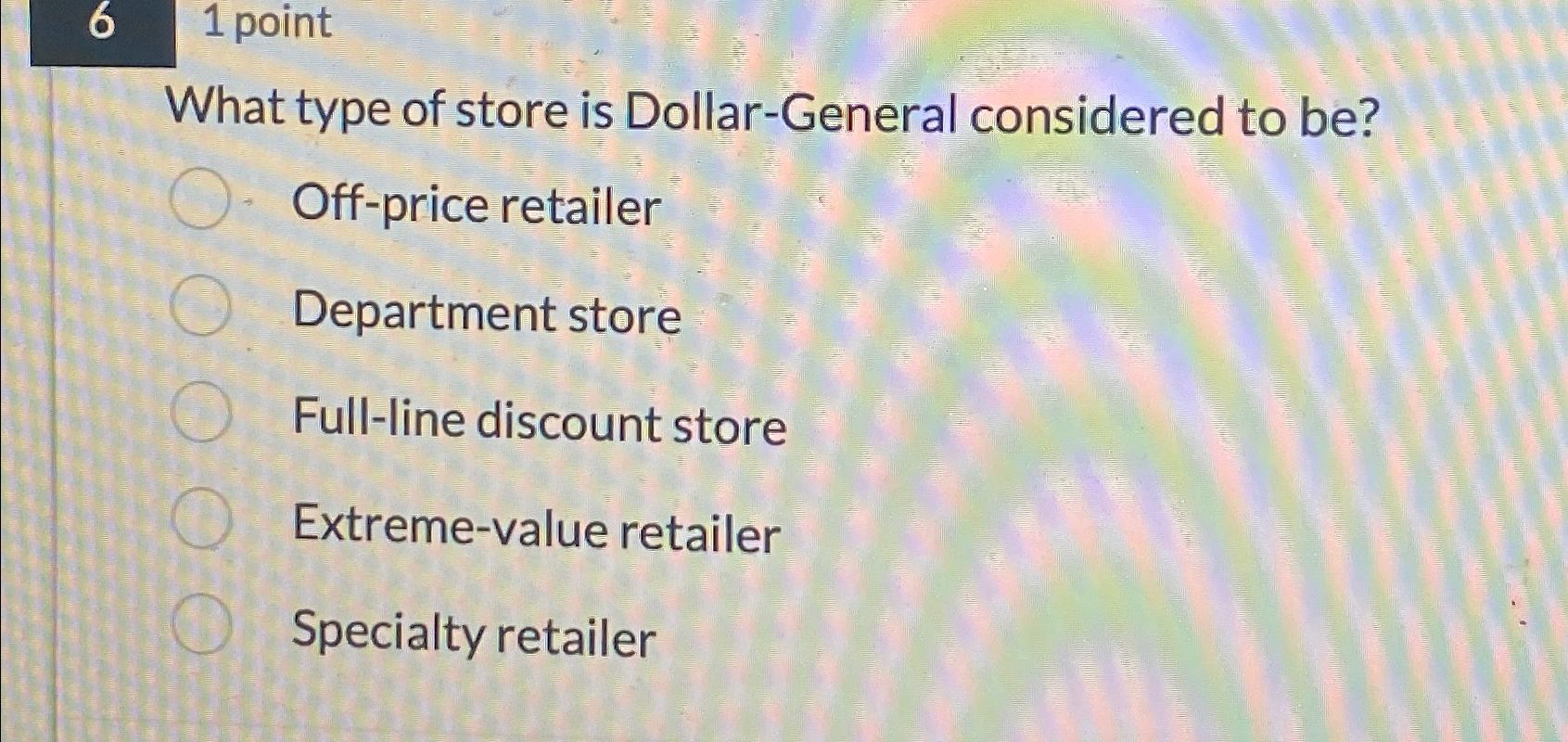 Solved 6,1 ﻿pointWhat type of store is Dollar-General | Chegg.com