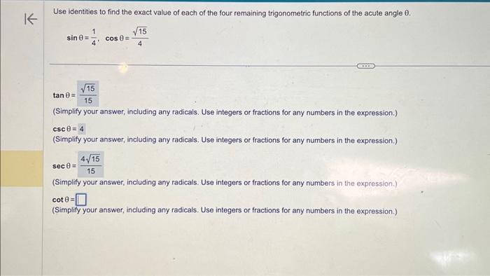Solved Use identities to find the exact value of each of the | Chegg.com