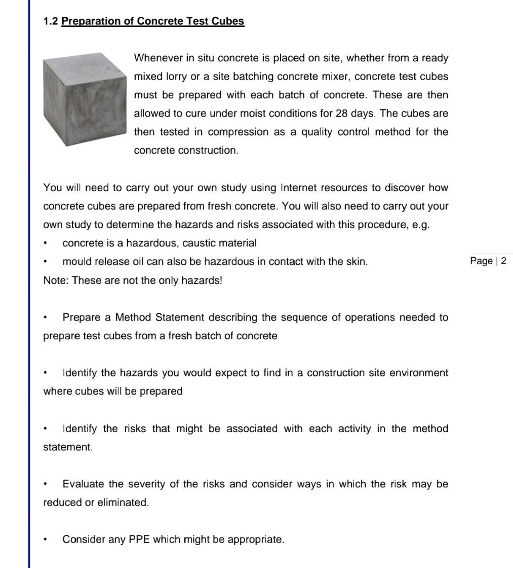 1.2 Preparation of Concrete Test Cubes Whenever in | Chegg.com