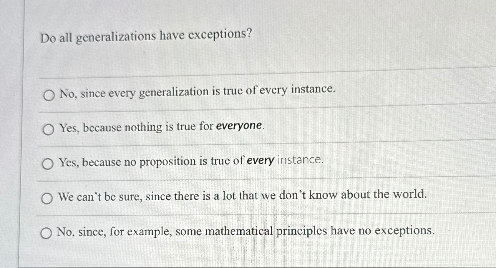 Solved Do all generalizations have exceptions?No, ﻿since | Chegg.com