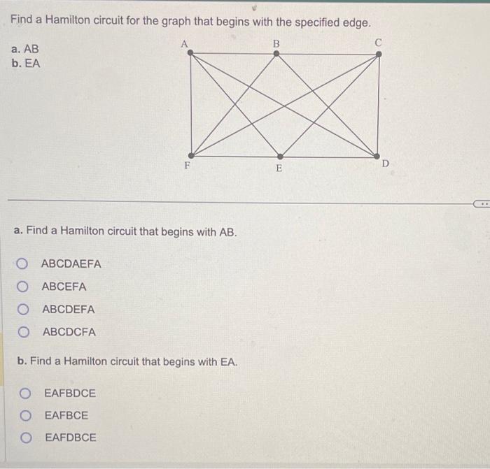 Solved Find a Hamilton circuit for the graph that begins | Chegg.com