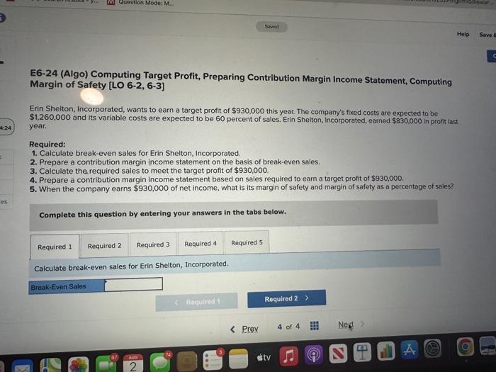 Solved E6-24 (Algo) Computing Target Profit, Preparing | Chegg.com