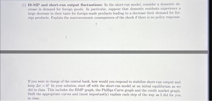 Solved (1) IS-MP and short-run output fluctuations: In the | Chegg.com