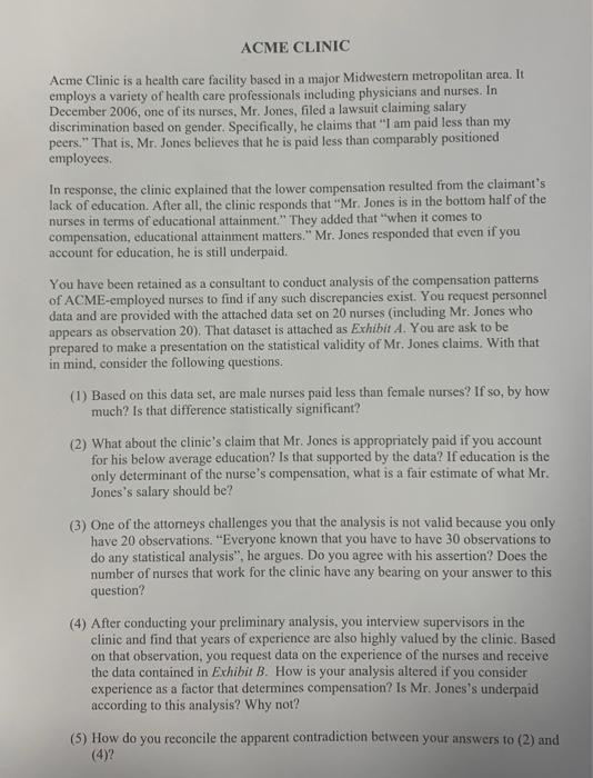 Solved EXHIBIT B: SAMPLE DRAWN FROM ACME CLINIC NURSE | Chegg.com