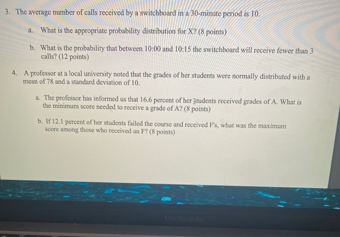 Solved 3. The average number of calls received by a | Chegg.com