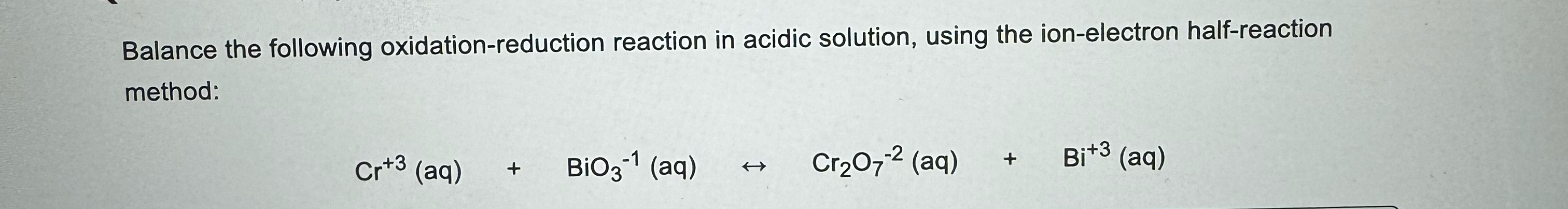 Solved Balance The Following Oxidation Reduction Reaction In