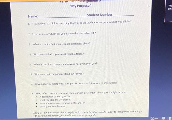 Name: Student Number: 1. If I asked you to think of | Chegg.com