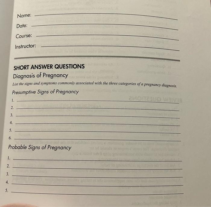 Solved Name: Date: Course: Instructor: SHORT ANSWER | Chegg.com