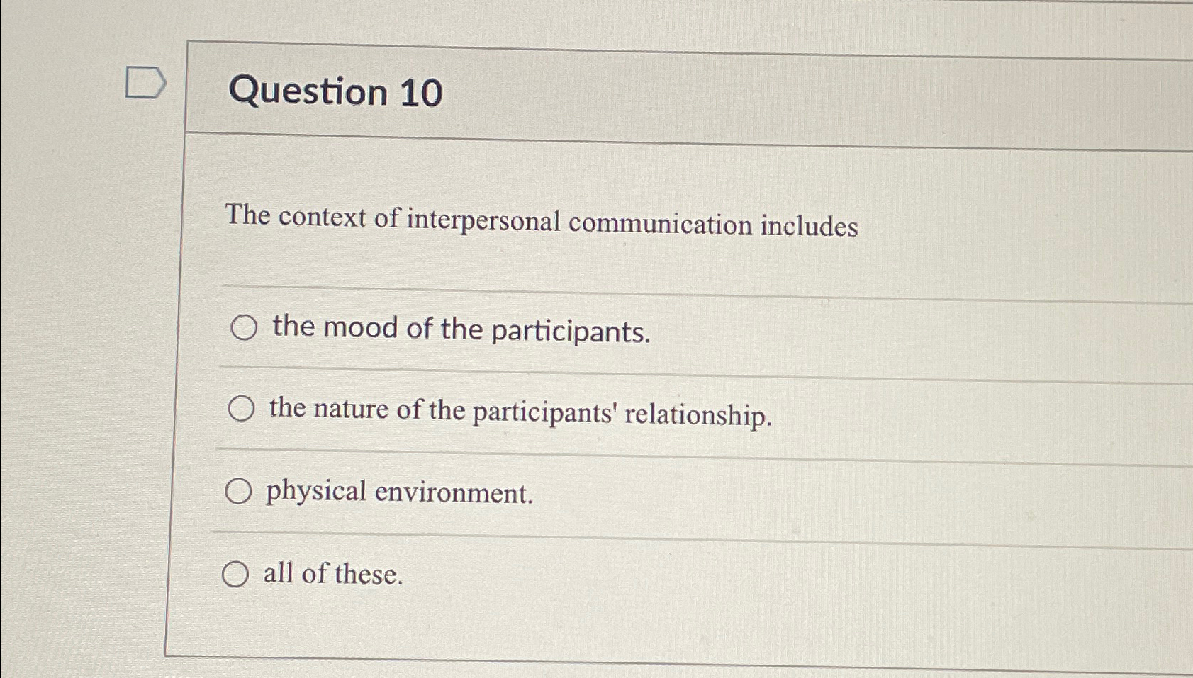 Solved Question 10The context of interpersonal communication | Chegg.com