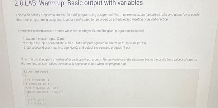 Solved This zyLab activity prepares a student for a ful | Chegg.com