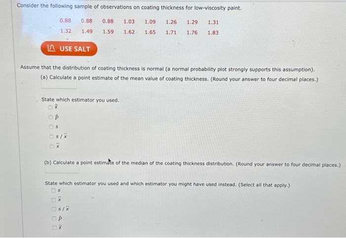 Solved Consider the following sample of observations on | Chegg.com