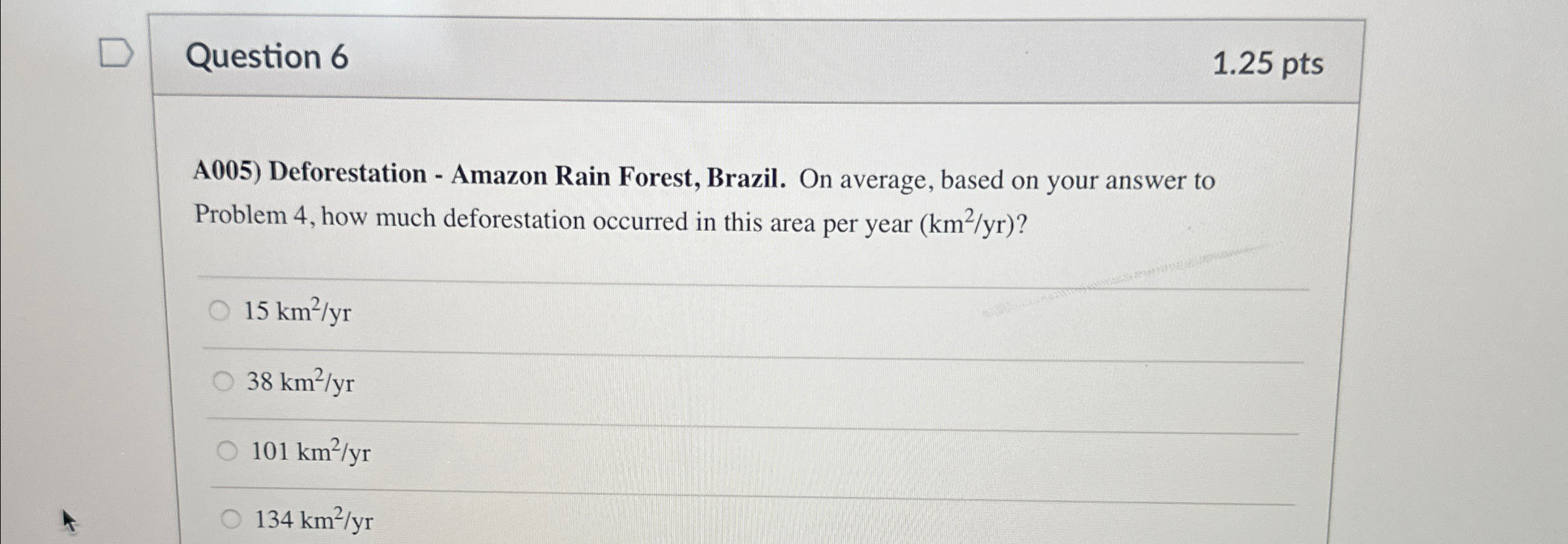 Solved Question 61.25ptsA005) ﻿Deforestation - ﻿Amazon Rain | Chegg.com
