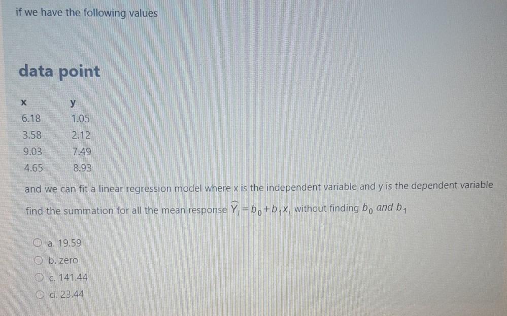 Solved if we have the following values data point X у 1.05 | Chegg.com