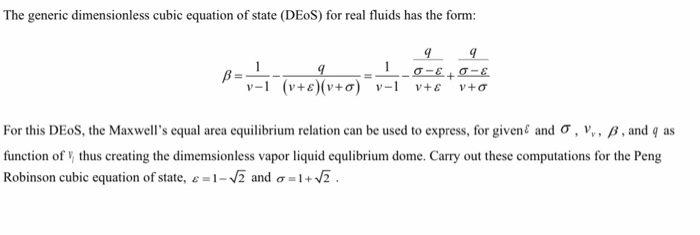 The generic dimensionless cubic equation of state | Chegg.com