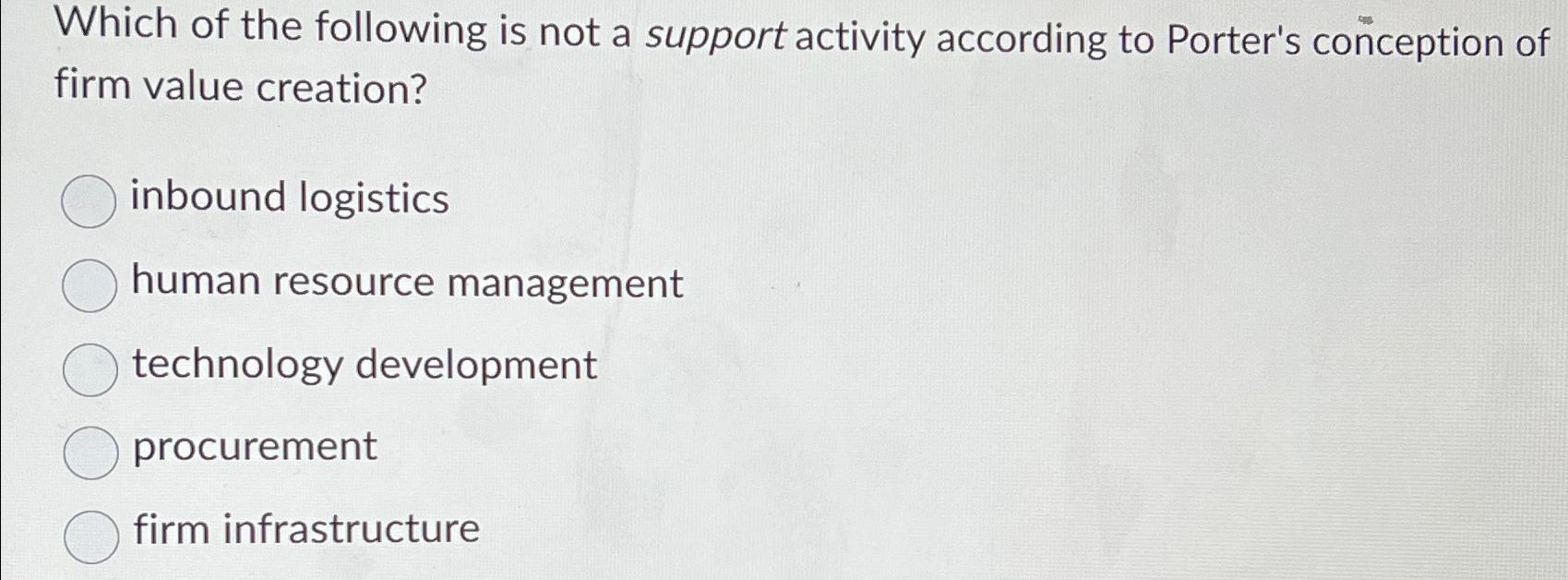 Solved Which of the following is not a support activity | Chegg.com