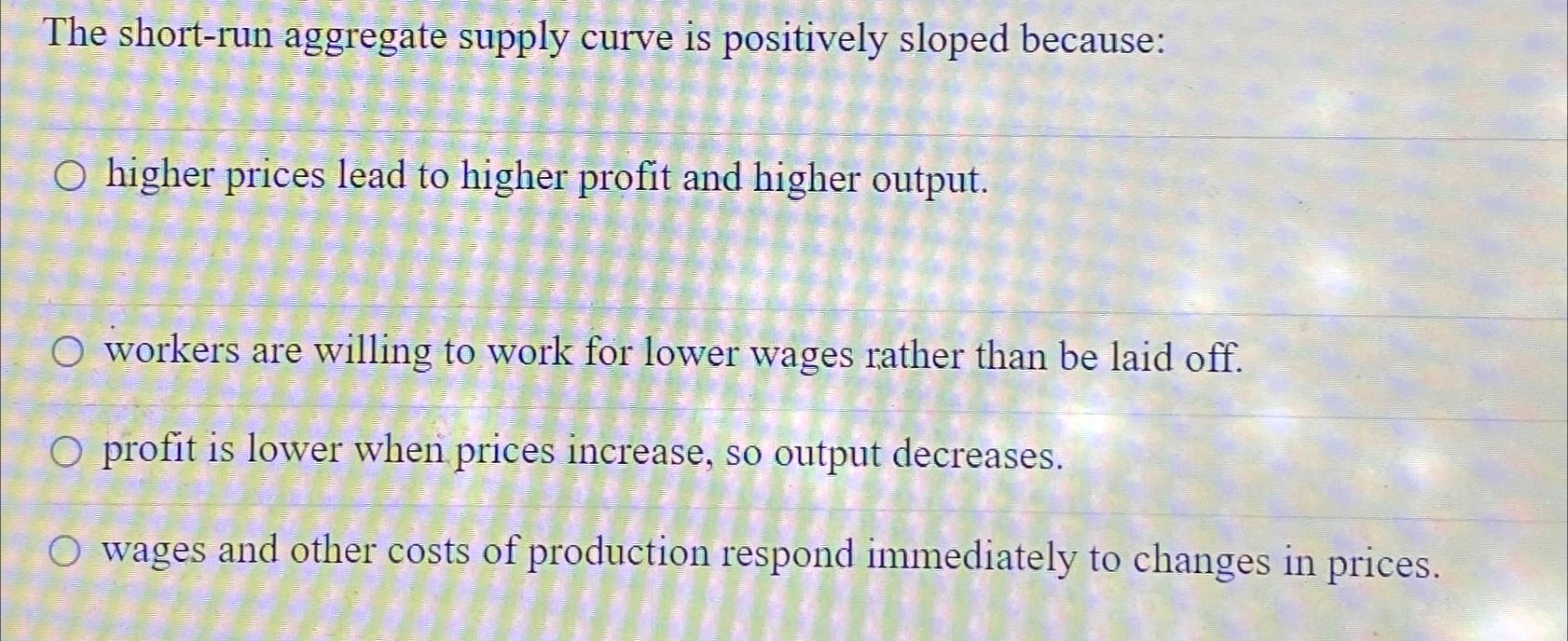 Solved The short-run aggregate supply curve is positively | Chegg.com