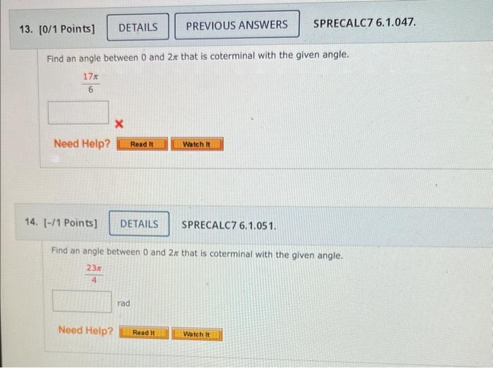 Solved Find an angle between 0 and 2π that is coterminal | Chegg.com