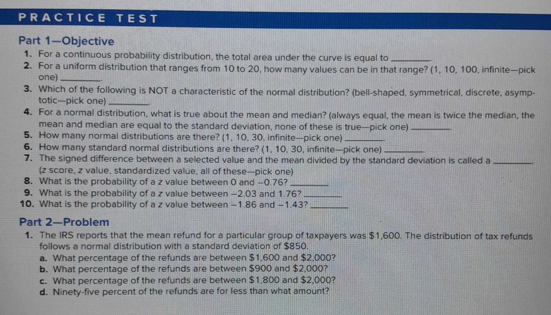 Solved PRACTICE TESTPart 1-ObjectiveFor a continuous | Chegg.com
